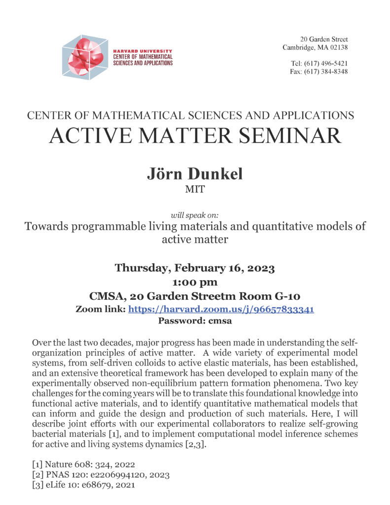Towards programmable living materials and quantitative models of active matter - CMSA
