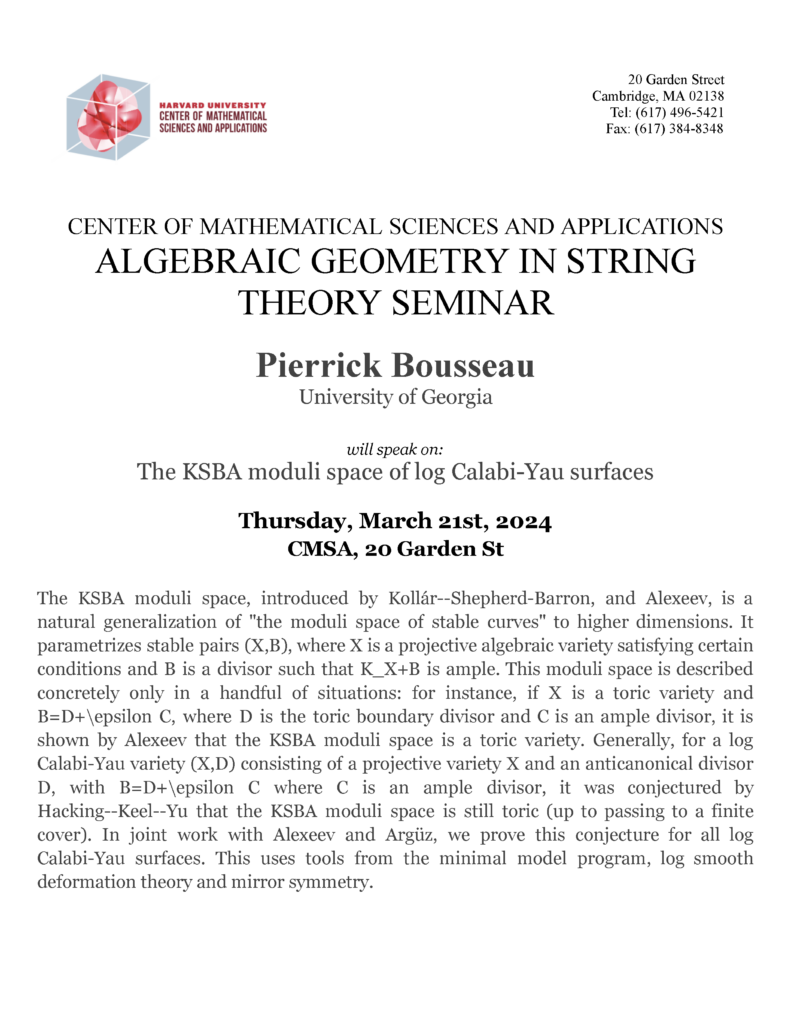 The KSBA moduli space of log Calabi-Yau surfaces - CMSA