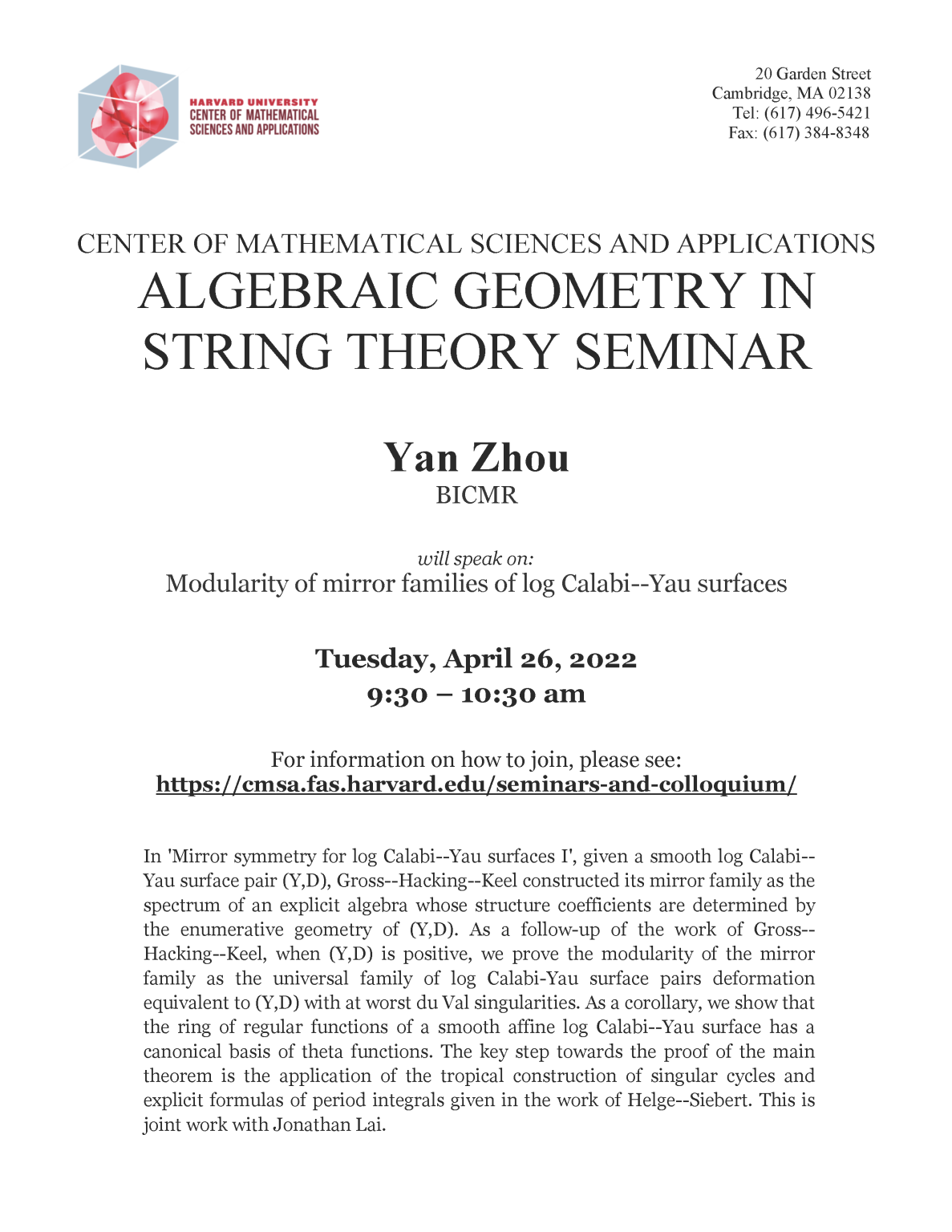 Modularity of mirror families of log Calabi–Yau surfaces - CMSA