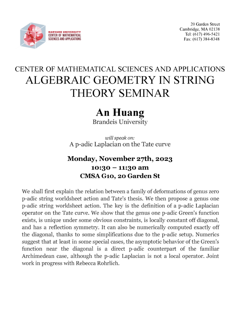 A p-adic Laplacian on the Tate curve - CMSA