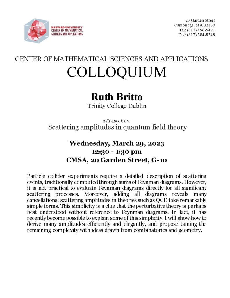 Scattering amplitudes in quantum field theory - CMSA