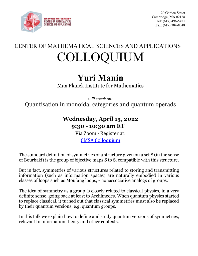 Quantisation in monoidal categories and quantum operads - CMSA