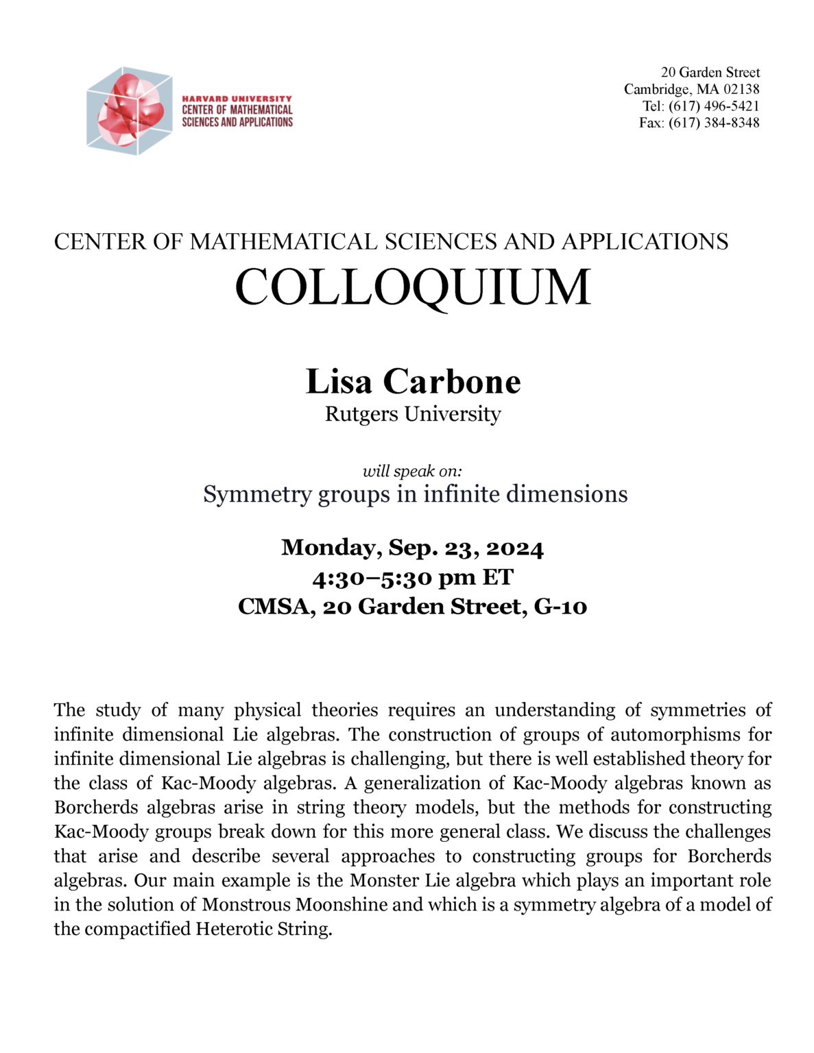 Symmetry groups in infinite dimensions - CMSA