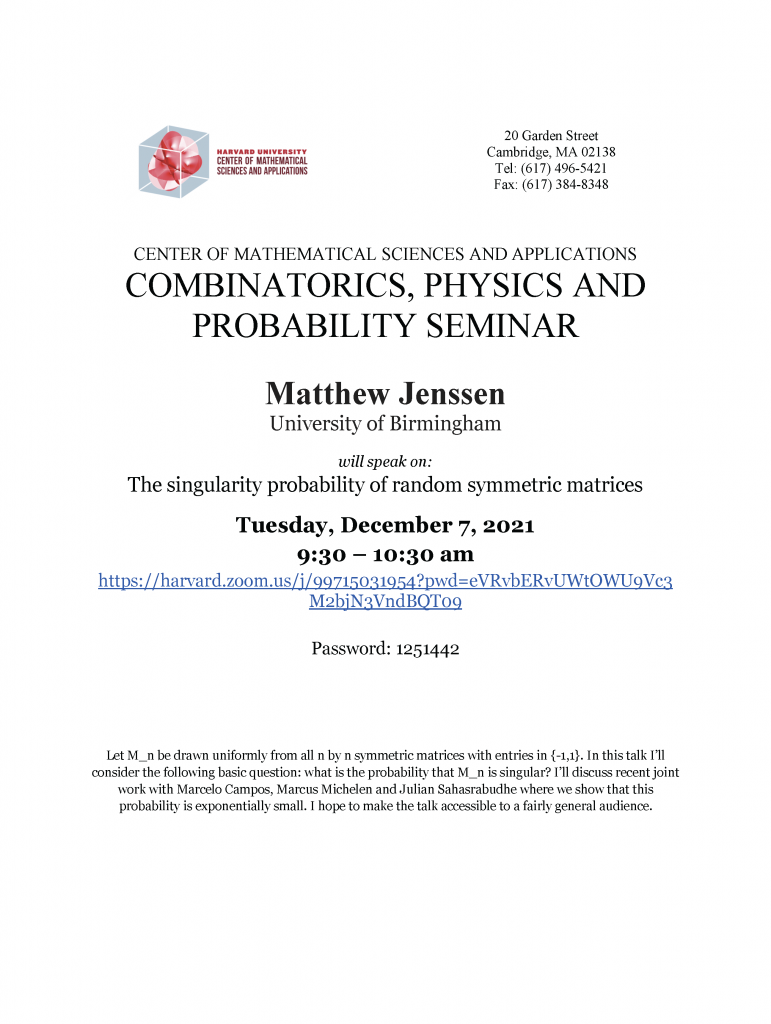 The singularity probability of random symmetric matrices - CMSA