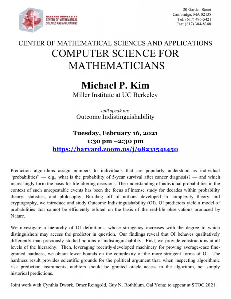 2/16/2021 Computer Science for Mathematicians - CMSA