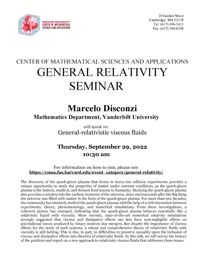 General-relativistic viscous fluids - CMSA