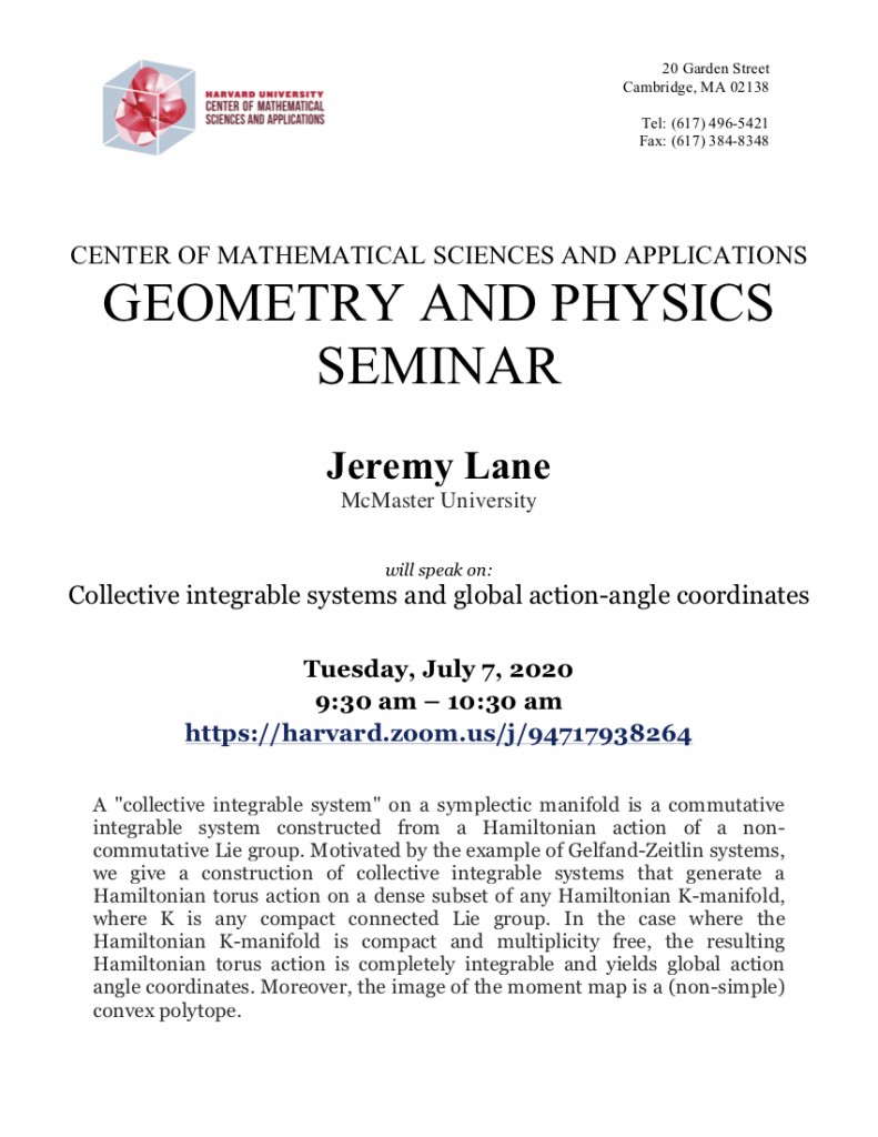 7/7/2020 Geometry and Physics Seminar - CMSA