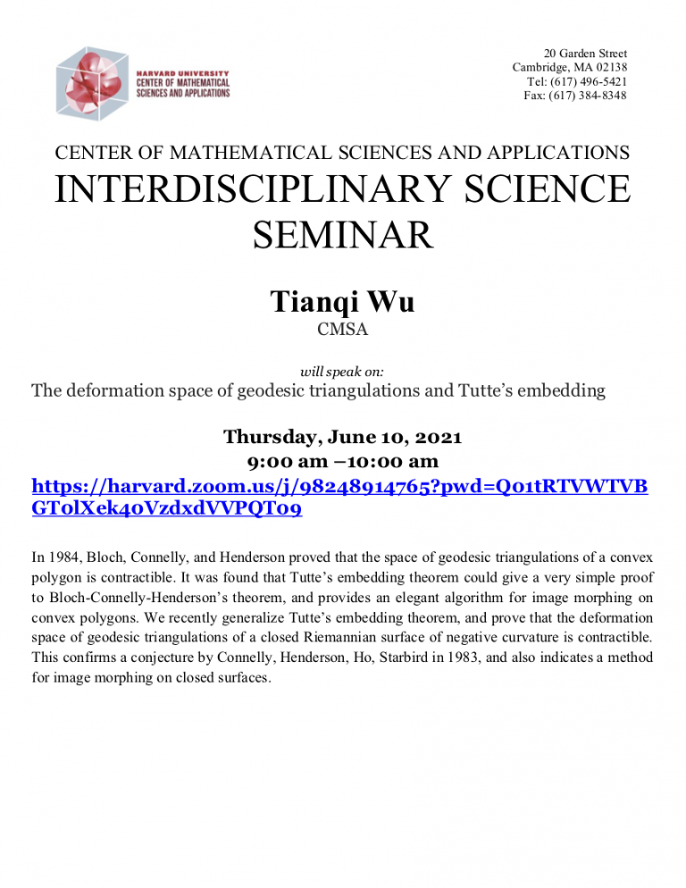 6/10/2021 Interdisciplinary Science Seminar - CMSA