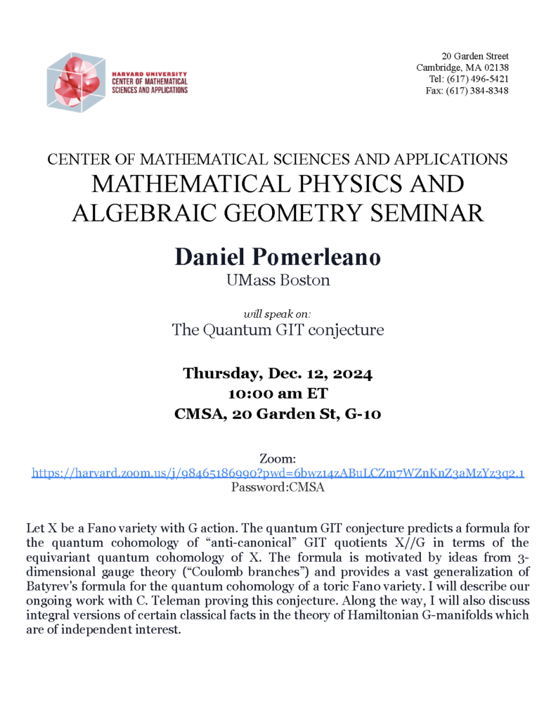 The Quantum GIT conjecture - CMSA