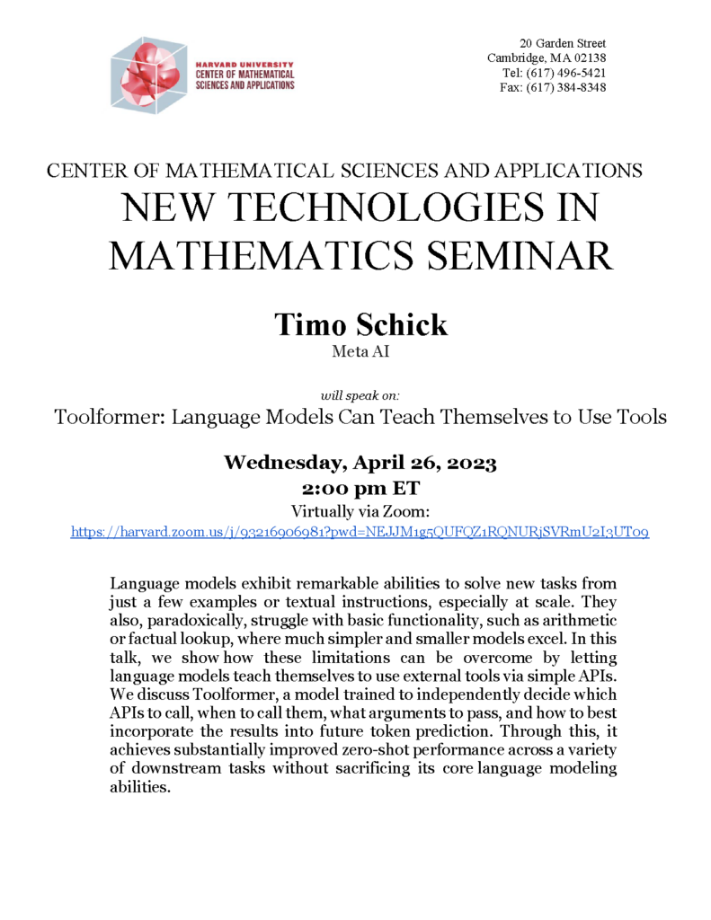 Toolformer: Language Models Can Teach Themselves to Use Tools - CMSA