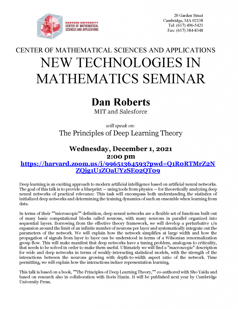 The Principles of Deep Learning Theory - CMSA