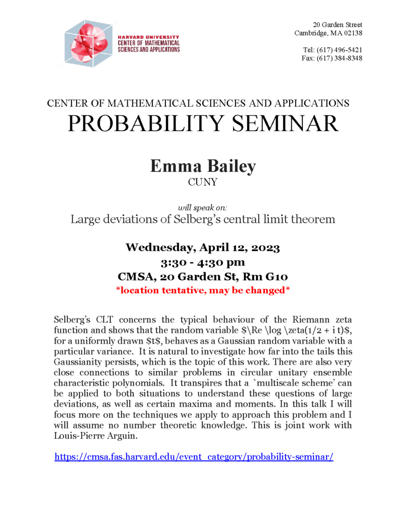 Large deviations of Selberg’s central limit theorem - CMSA
