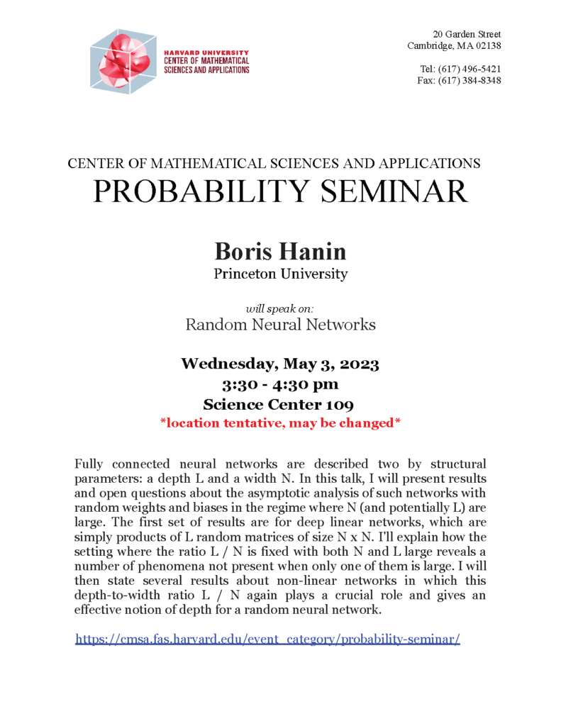 Random Neural Networks - CMSA