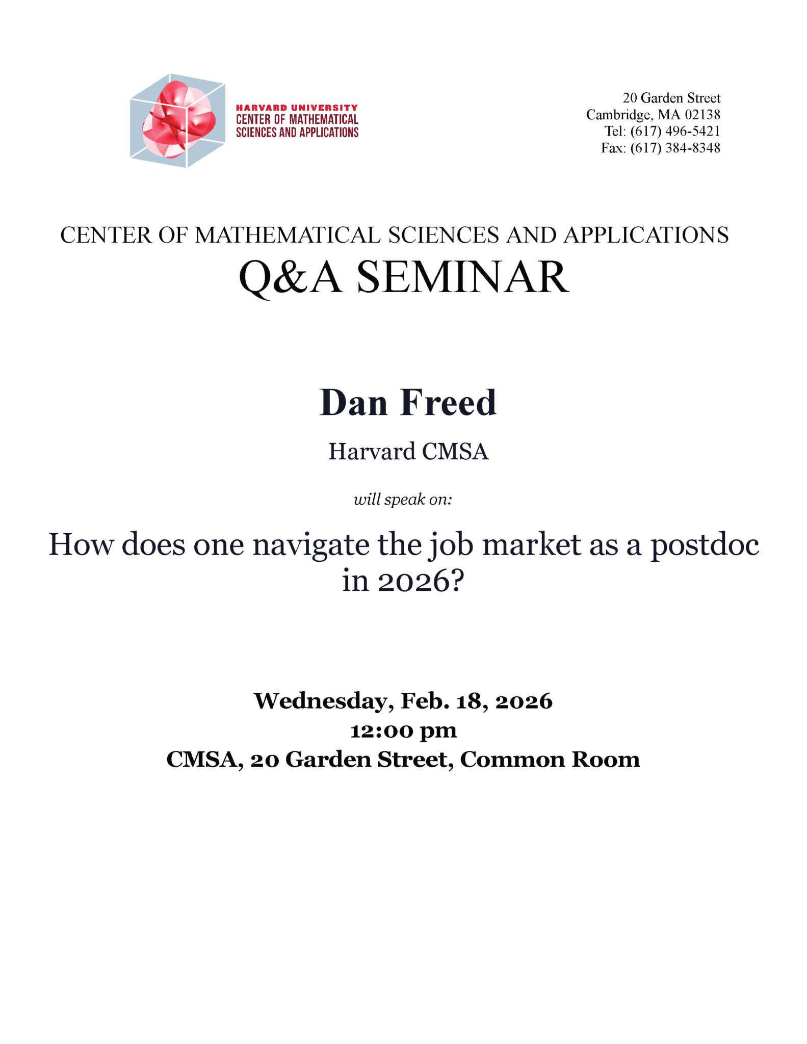 CMSA Q&A Seminar: Dan Freed, Harvard - CMSA