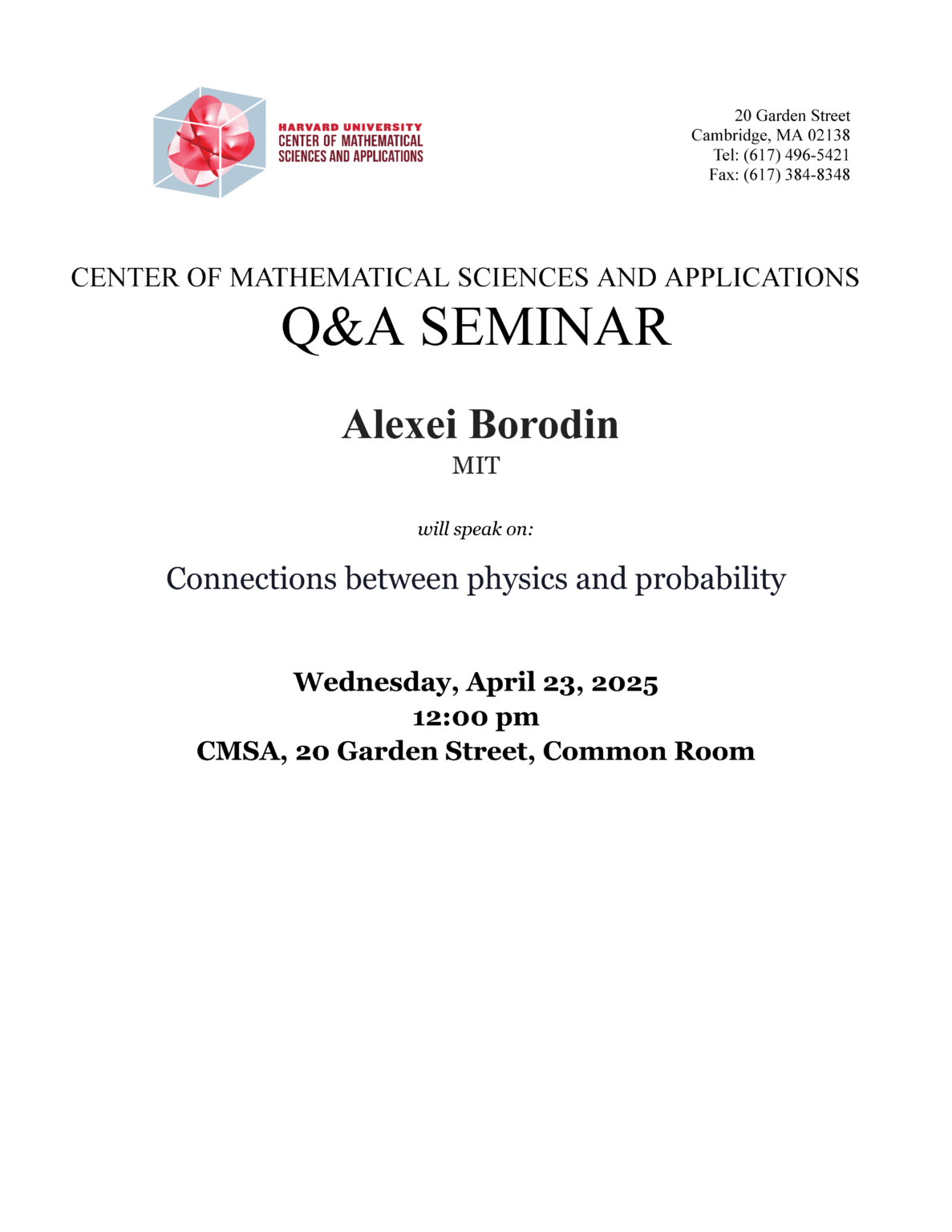 CMSA Q&A Seminar: Alexei Borodin - CMSA
