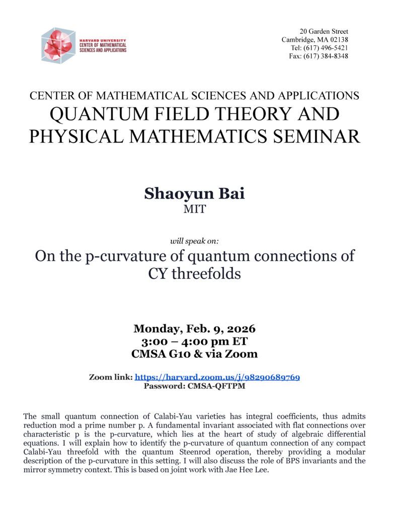 On the p-curvature of quantum connections of CY threefolds - CMSA