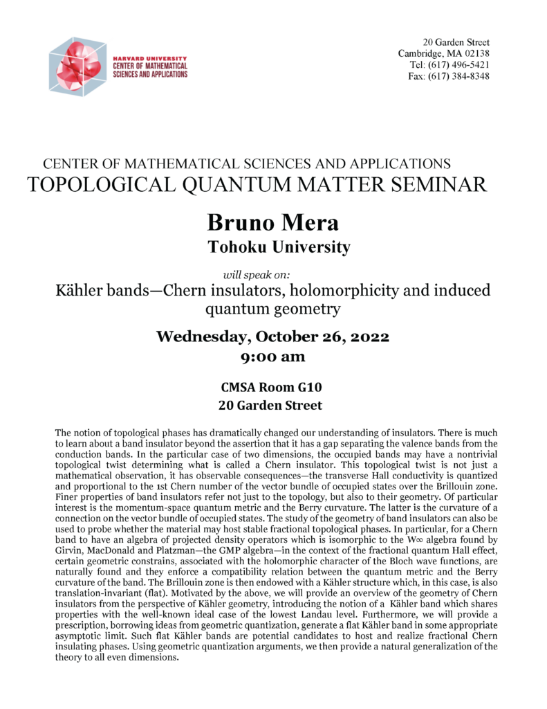 Kähler bands—Chern insulators, holomorphicity and induced quantum ...