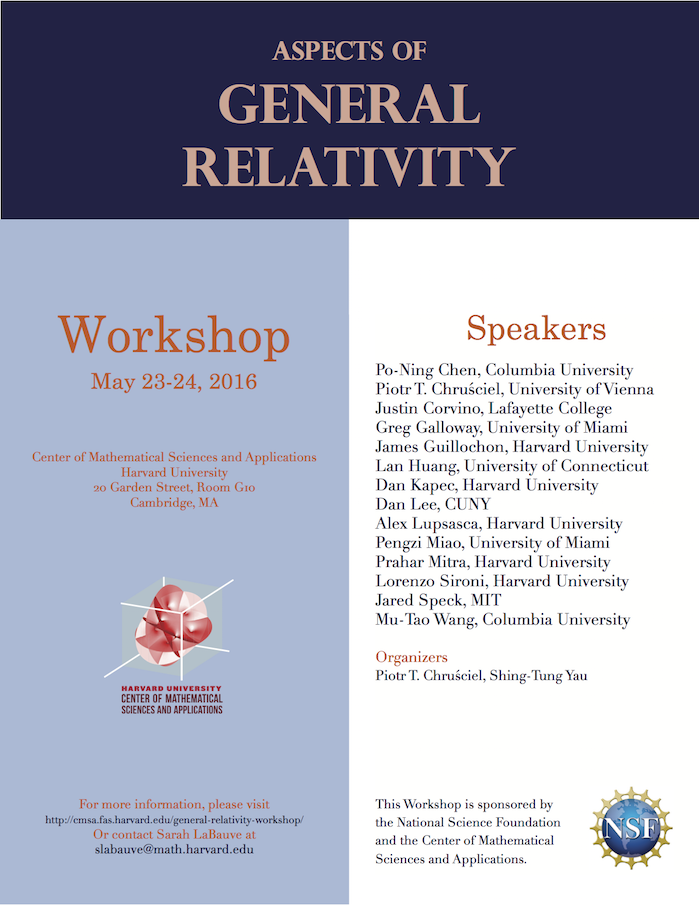 Workshop on Aspects of General Relativity - CMSA