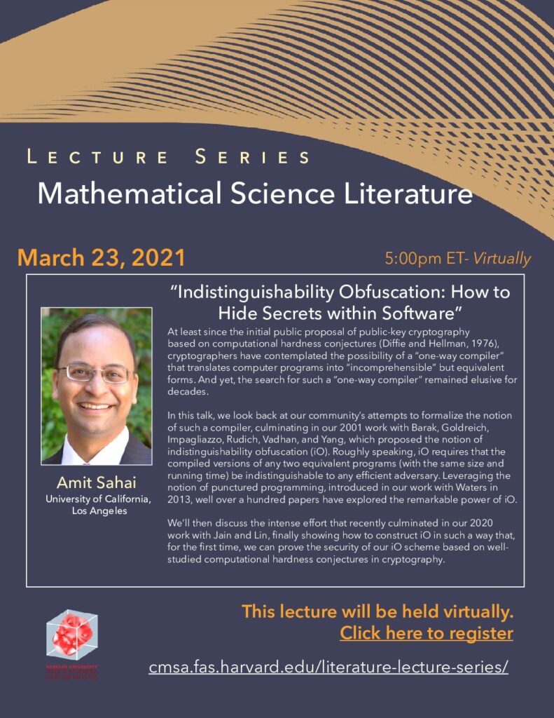 CMSA Math-Science Literature Lecture: Indistinguishability Obfuscation ...