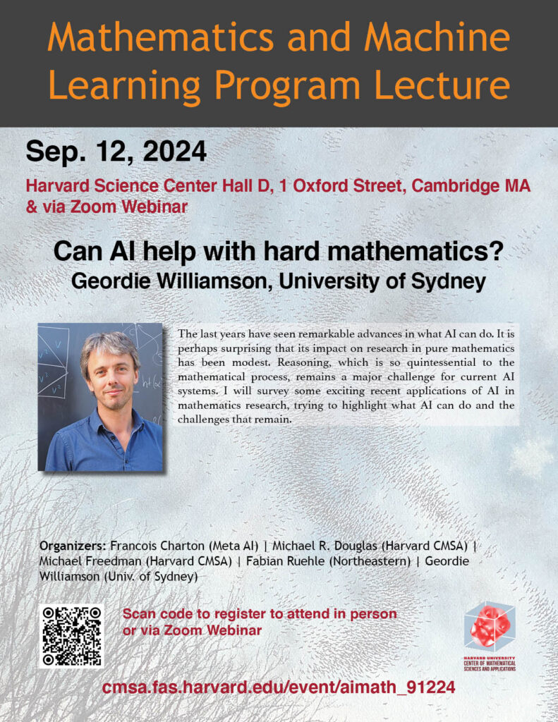 Math and Machine Learning Lecture: Can AI help with hard mathematics? - CMSA