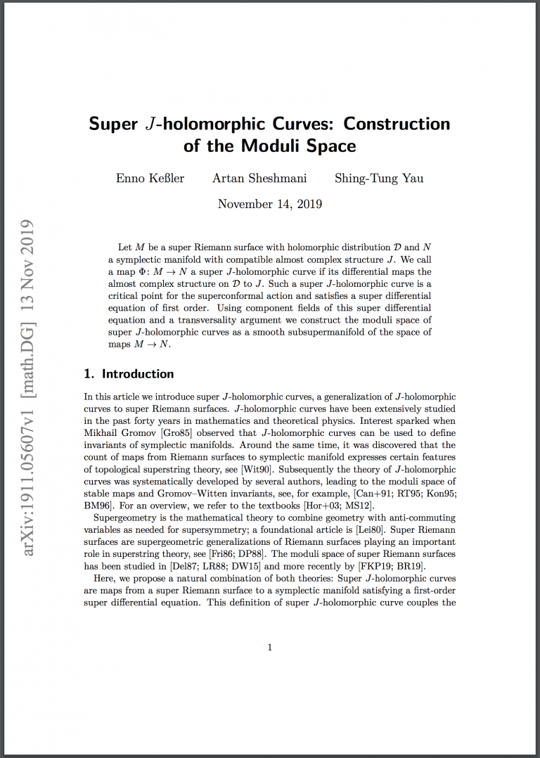New Publications by Enno Keßler, Artan Sheshmani and Shing-Tung Yau - CMSA