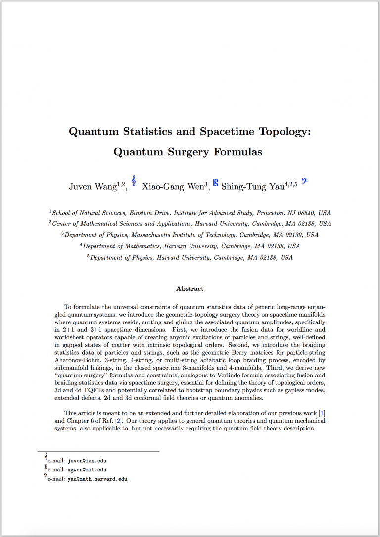 Quantum Statistics and Spacetime Topology: Quantum Surgery Formulas - CMSA