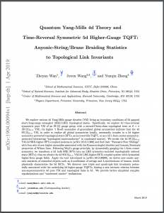 Quantum Yang-Mills 4d Theory and Time-Reversal Symmetric 5d Higher ...