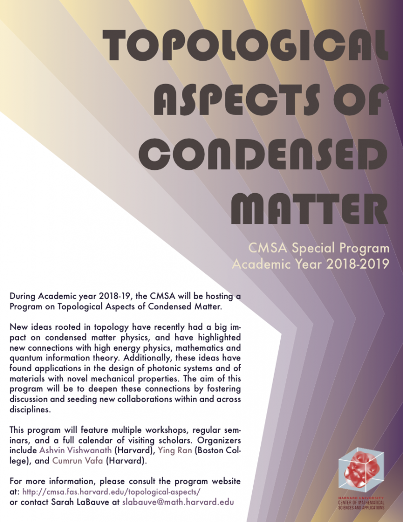 Kickoff Workshop on Topology and Quantum Phases of Matter - CMSA